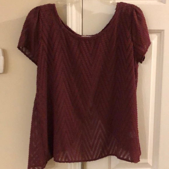 Color Me Red | Tops | Dark Red Top Sheer With Chevron Details Open Back ...